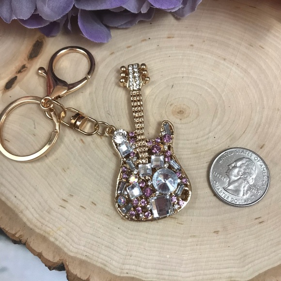 Accessories | Purple And Gold Crystal Rhinestone Guitar Keychain | Poshmark